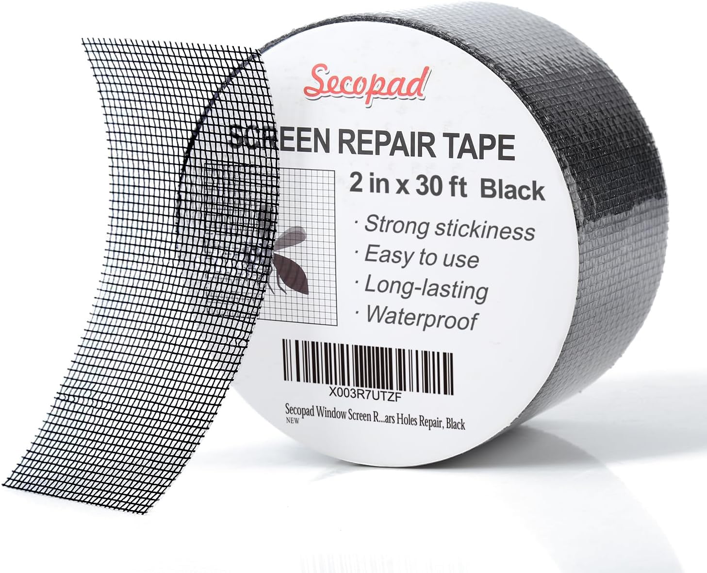 Secopad Black Window Screen Repair Tape, 2 in X 30 FT (360IN) Screen Repair Kit for Windows or Doors, Strong Adhesive Screen Patch Fiberglass Screen Tape Mesh Repair