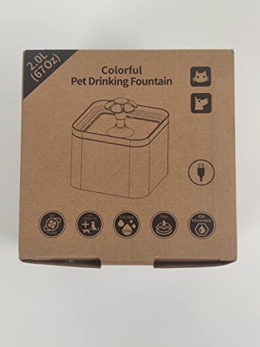 AONBOY Cat Water Fountain, Ultra Silent Cat Fountain 67oz/2L, with LED Light, Activated Carbon Filter, Pet Water Fountain for Cats and Small Dogs