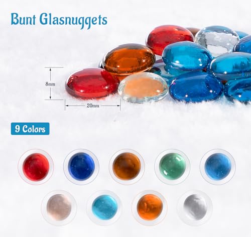 ABSOFINE Glass Gems, 900g Blended Fire Glass Beads,Colour Glass Stones Flat Bottom Beads for Home Decorative Art Craft Vase Filler(About 200 PCS)