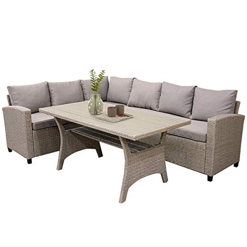 Voohek Patio Outdoor Furniture PE Rattan Wicker Conversation Set All-Weather Sectional Sofas, Brown