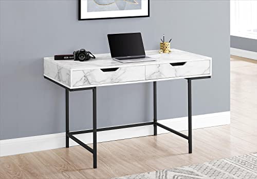 Monarch Specialties 7558 Computer Desk, Home Office, Laptop, Storage Drawers, 48" L, Work, Metal, Laminate, White Marble Look, Black, Contemporary, Modern Desk-48, 47.25" L x 23.75" W x 30" H