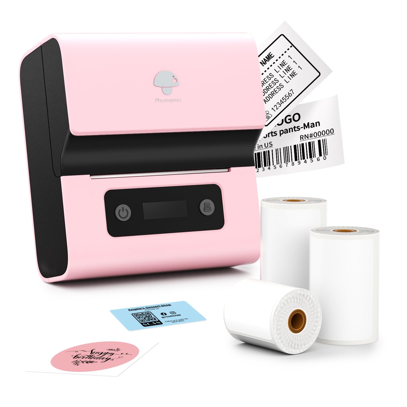 Phomemo Label Maker- with 3pcs Labels M221 Label Maker Machine 3 Inch Bluetooth Thermal Barcode Printer for Small Business/Home Use, for Barcode, Address, Logo, Mailing, Stickers, Pink