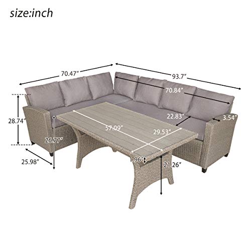 Voohek Patio Outdoor Furniture PE Rattan Wicker Conversation Set All-Weather Sectional Sofas, Brown