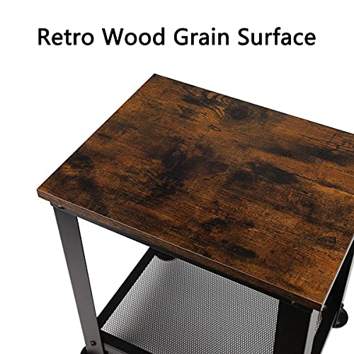 GIOTORENT Small End Table, Industrial Side Table with Durable Steel Frame, Slim Night Tables with Storage Shelves for Small Space in Living Room, Bedroom and Balcony, Rustic Brown and Black (Black)