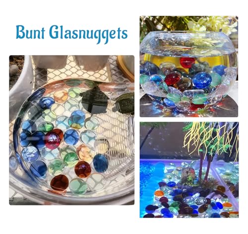 ABSOFINE Glass Gems, 900g Blended Fire Glass Beads,Colour Glass Stones Flat Bottom Beads for Home Decorative Art Craft Vase Filler(About 200 PCS)