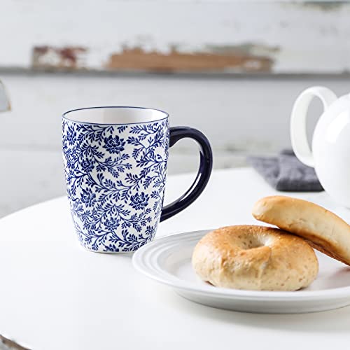 Selamica 16 oz Porcelain Coffee Mugs Set, Ceramic Tea Cup with Handle, dishwasher, oven, microwave safe, Christmas Gift, Pack of 6, Vintage Blue