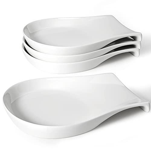 HOMBENE Spoon Rest for Kitchen Counter, 5.5 Inches Spoon Holder, Ceramic Ladle Rest for Stove Top, Spatula Holder Porcelain, Coffee, Kitchen Utensils Accessories, Set of 4, White