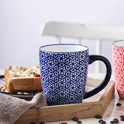 Selamica 16 oz Porcelain Coffee Mugs Set, Ceramic Tea Cup with Handle, dishwasher, oven, microwave safe, Christmas Gift, Pack of 6, Vintage Blue
