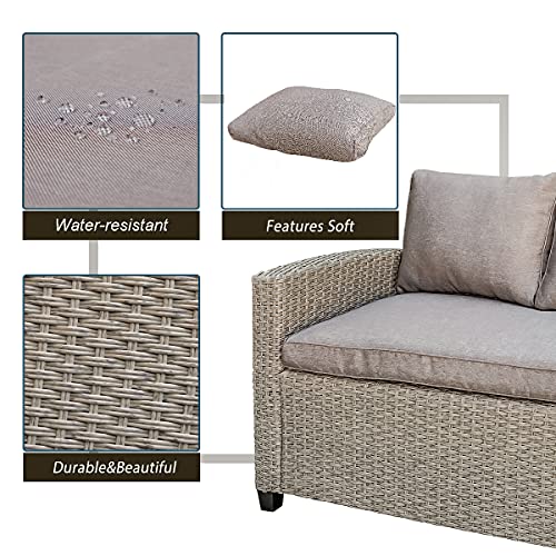 Voohek Patio Outdoor Furniture PE Rattan Wicker Conversation Set All-Weather Sectional Sofas, Brown