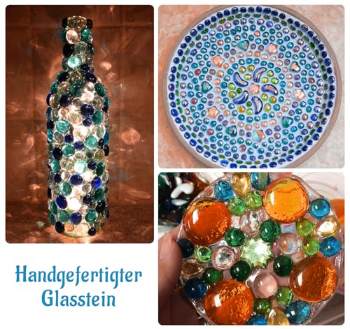 ABSOFINE Glass Gems, 900g Blended Fire Glass Beads,Colour Glass Stones Flat Bottom Beads for Home Decorative Art Craft Vase Filler(About 200 PCS)