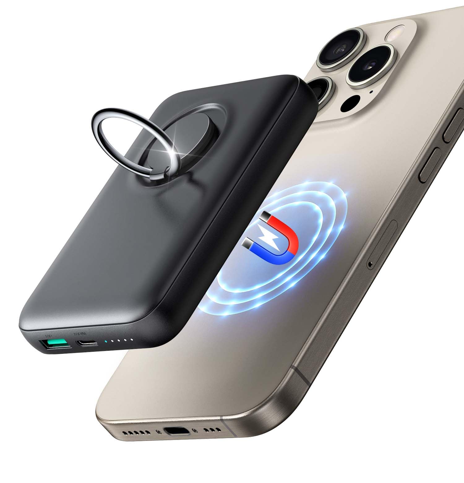 JOYROOM Magnetic Portable Charger 10000mAh Power Bank with Ring Holder, N52 Stronger Magnetic 20W PD Fast Charging Battery Pack Compatible with iPhone 16/15/14/13/12/Pro/Pro Max (Black)
