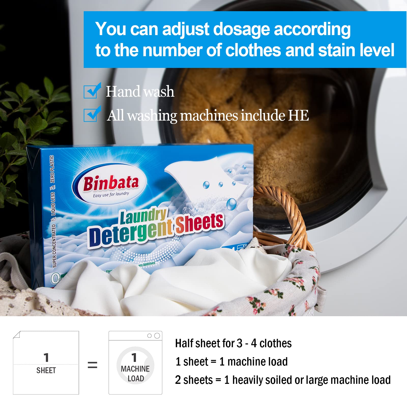 Binbata Laundry Detergent Sheets, 200 Count, Fragrance Free, Unscented, Eco-Friendly, Hypoallergenic, Biodegradable, Plastic Free, Liquidless, Suitable for Sensitive Skin