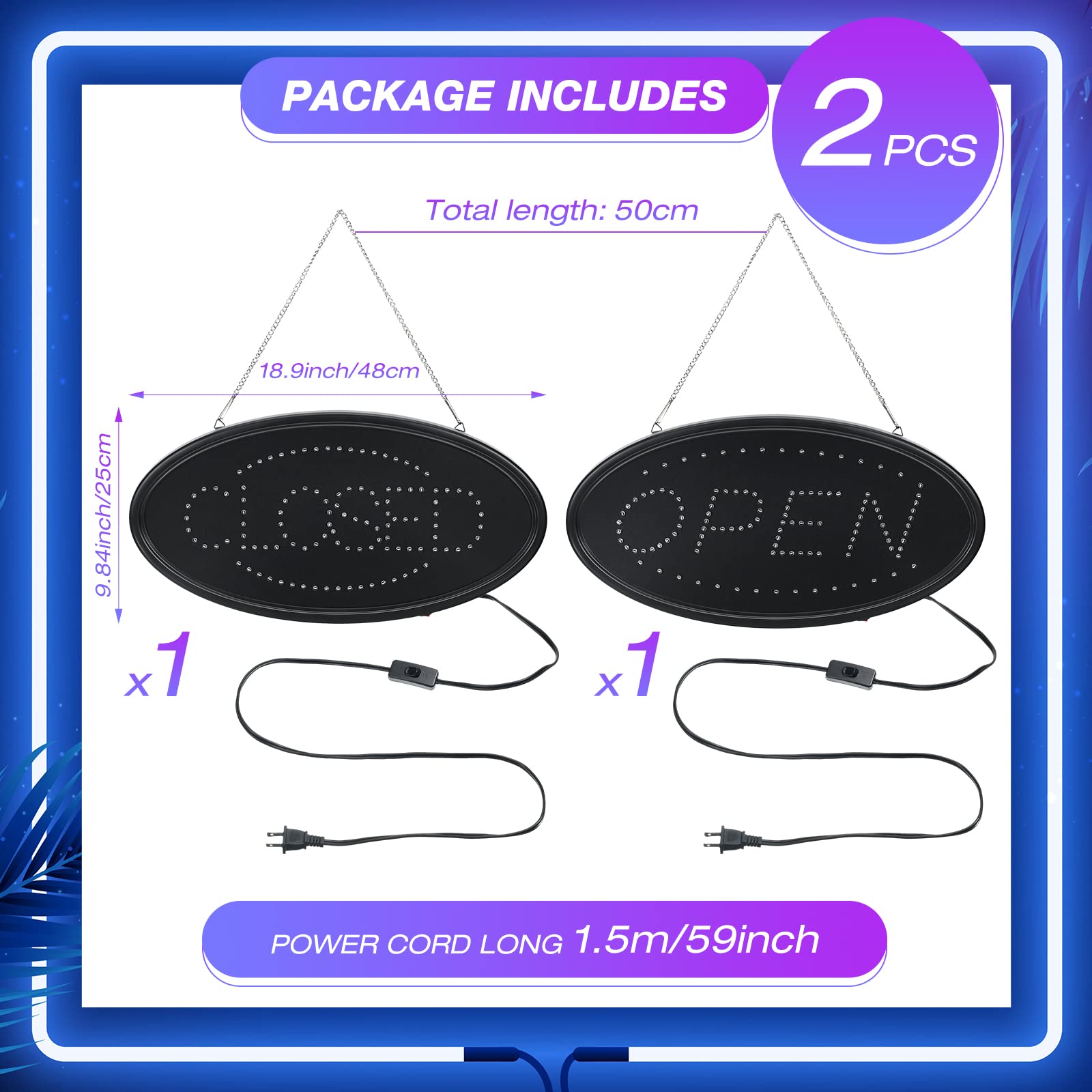 Liliful 2 Pcs Neon Open and Closed Signs for Business Set, 19 x 10" Oval Led Open Signs for Business Window Door with Two Modes Ultra Bright Electronic Advertisement Display Bar Shop Hotel Barbershop