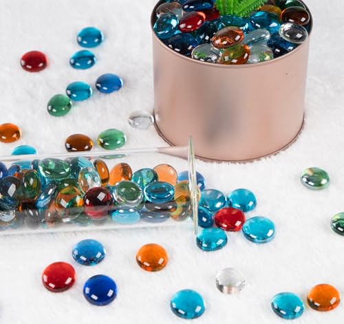 ABSOFINE Glass Gems, 900g Blended Fire Glass Beads,Colour Glass Stones Flat Bottom Beads for Home Decorative Art Craft Vase Filler(About 200 PCS)