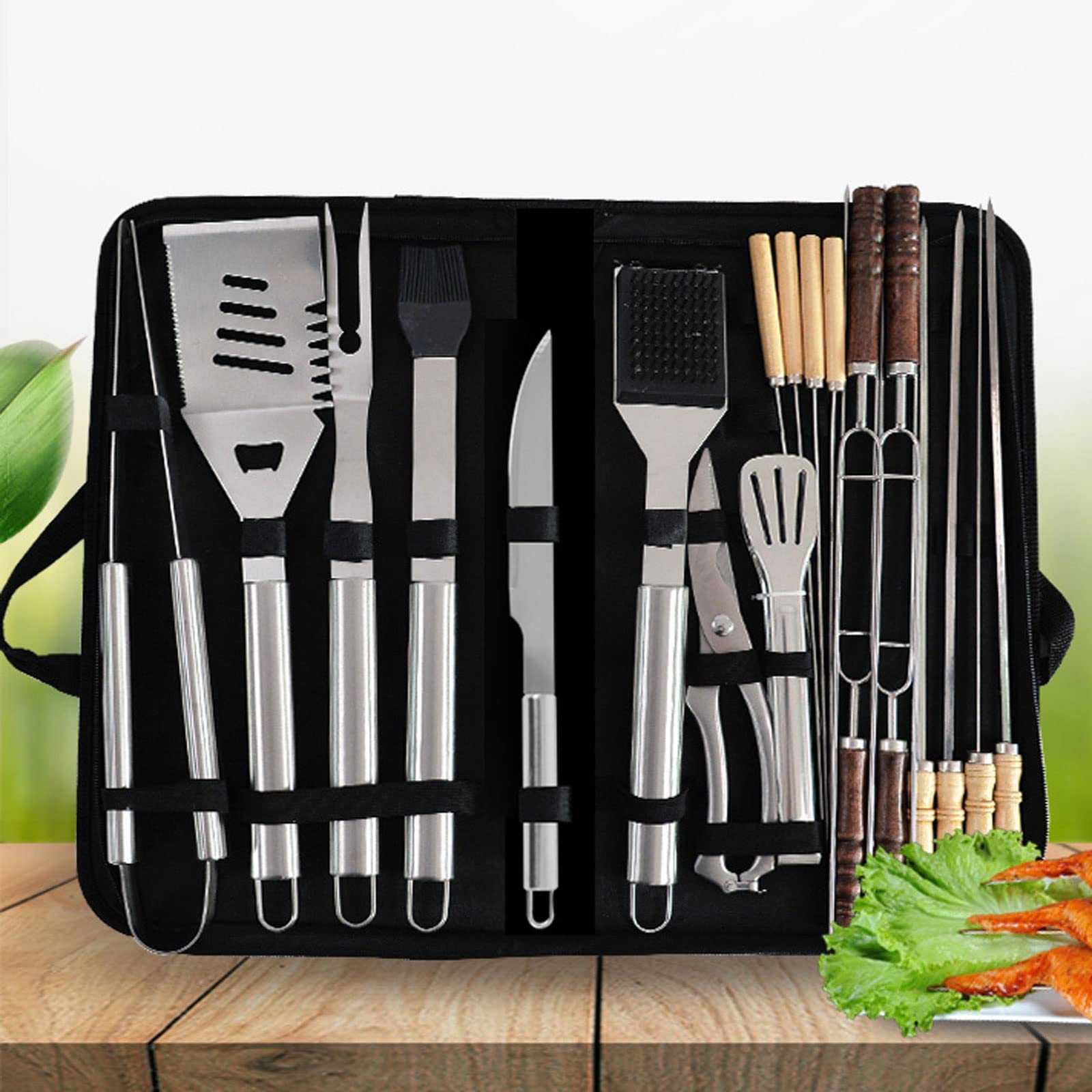 SEFAX Stainless Steel Grill Accessories, 20PCS BBQ Grill Tools Set with Storage Bag, Portable Grilling Utensil Kit for Travel, Picnics, RVs, Camping, BBQs