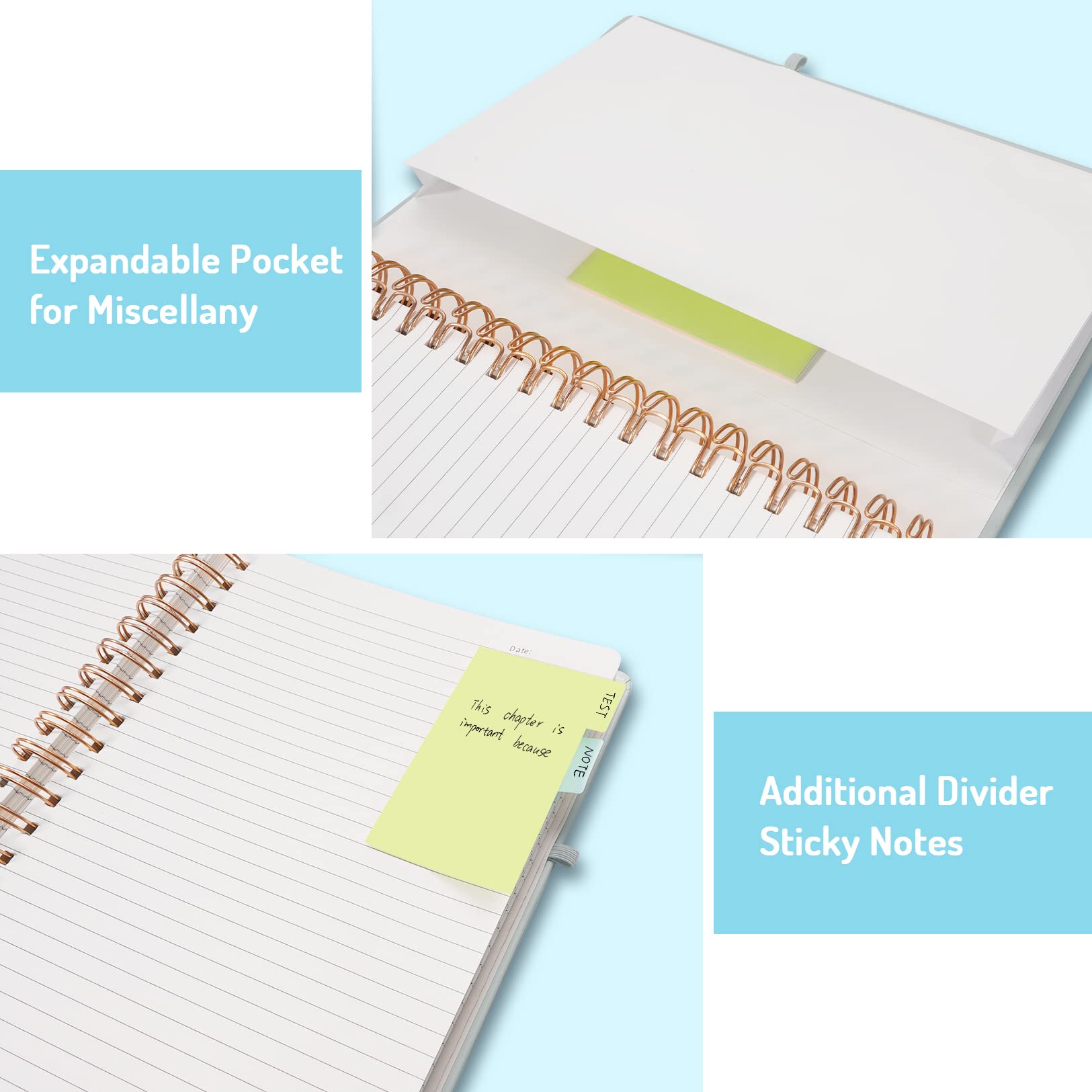 Forvencer Lined Spiral Journal Notebook with 300 Numbered Pages, B5 College Ruled Thick Journals for Writing with 100GSM Paper, Hardcover Notebooks with Contents for Work, School, Women, Men, Grey
