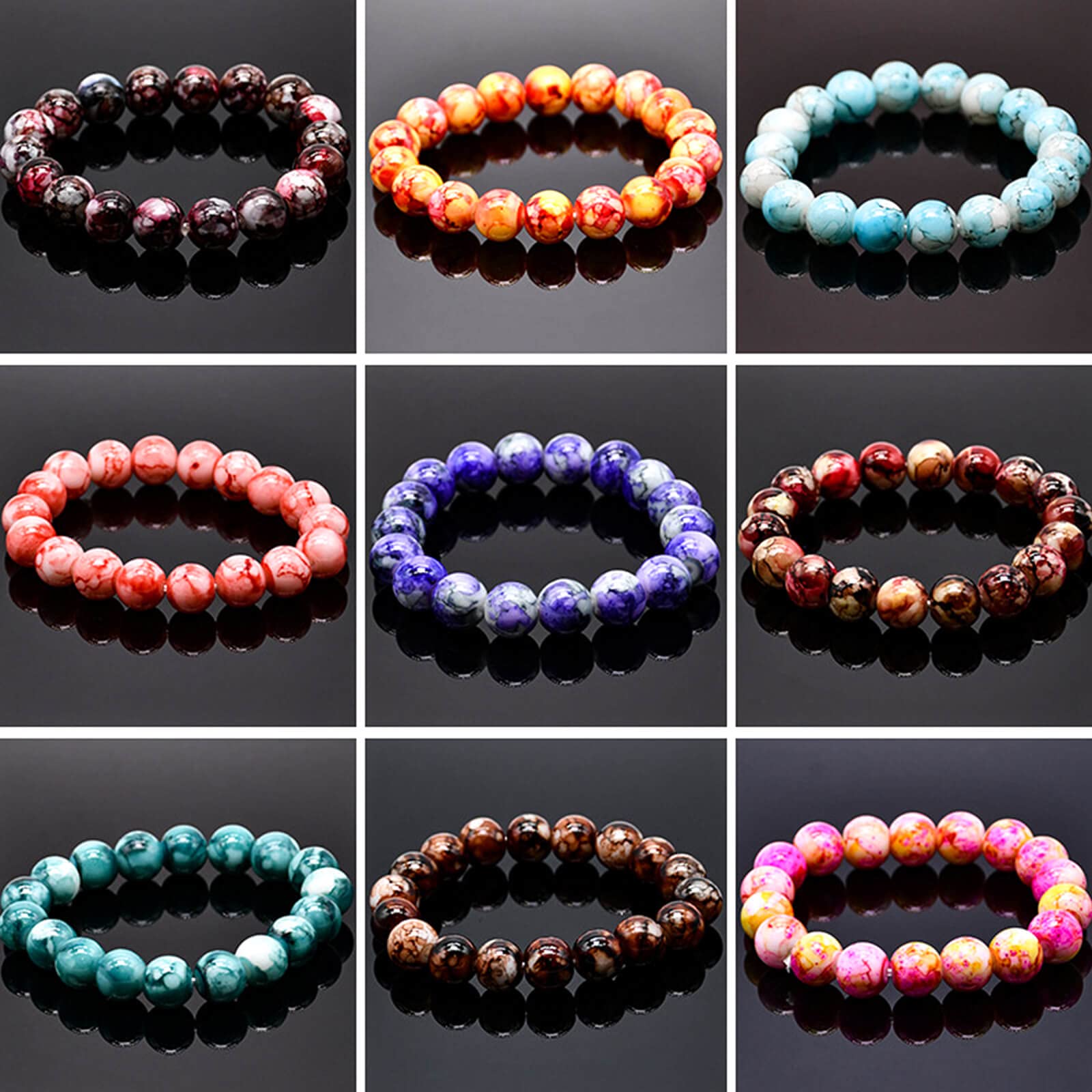 Glass Beads for Jewelry Making, 600pcs 8mm Glass Crystal Pattern Beads 24 Colors Snowflake Marble Gemstone Beads Imitation Jade Craft Beads for DIY Earrings Necklace Bracelet (Snowflake Crystal Bead)