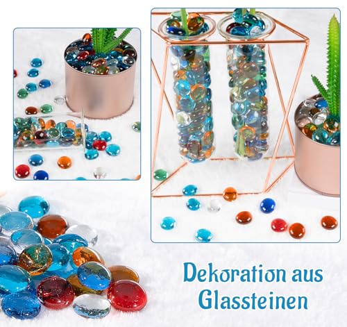 ABSOFINE Glass Gems, 900g Blended Fire Glass Beads,Colour Glass Stones Flat Bottom Beads for Home Decorative Art Craft Vase Filler(About 200 PCS)