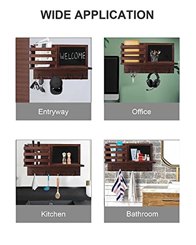 Megadream Key Holder for Wall, Front Door Organizer Wooden Mail Letter Holder Box, Key Ring Holder for Wall with Chalkboard, 4 Double Key|Coat|Bag Hooks
