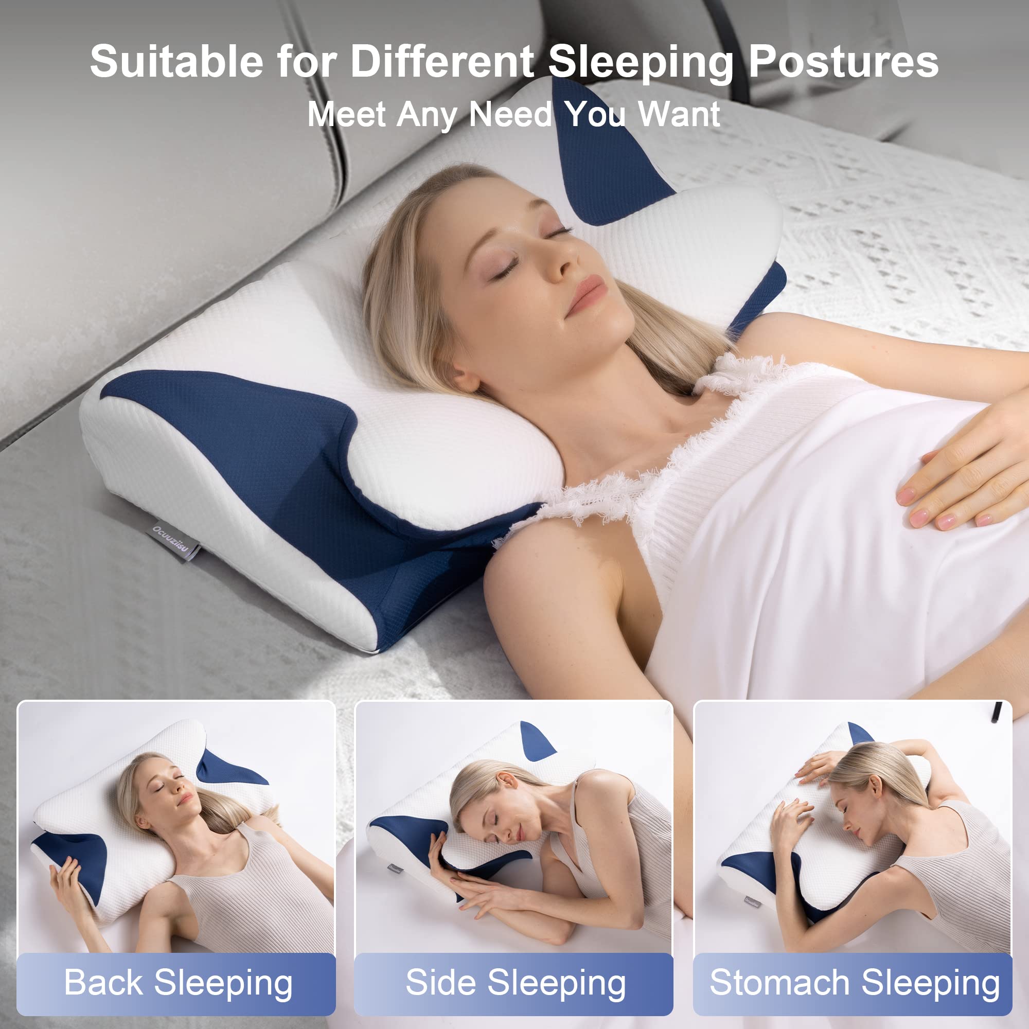 Cervical Pillow for Neck and Shoulder Pain Relief, Contour Memory Foam Neck Support Pillow, Ergonomic Orthopedic Sleeping Bed Pillow for Side Back Stomach Sleepers, Breathable Cover, Mom Dad Gifts
