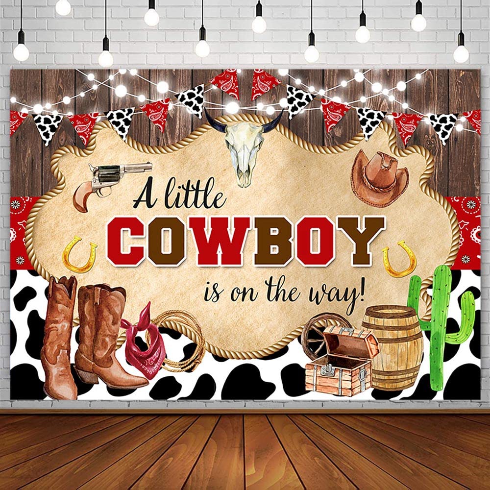 AIBIIN 7x5ft Cowboy Baby Shower Backdrop for Boys Wild West Oh Baby Photography Background Western Rodeo Cow Country Baby Shower Party Decorations Banner Photoshoot Props