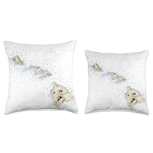 15 Degrees East Nautical Chart-Hawaii Throw Pillow, 16x16, Multicolor