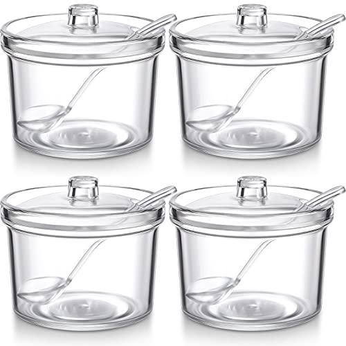 Patelai 4 Pieces Sugar Bowl Acrylic Clear Sugar Bowl with Lid and Salt Spoon Storage Sugar Jar with Airtight Lid for Sugar, Salt, Tea, Spices, Herbs, Condiments (7.1 oz)