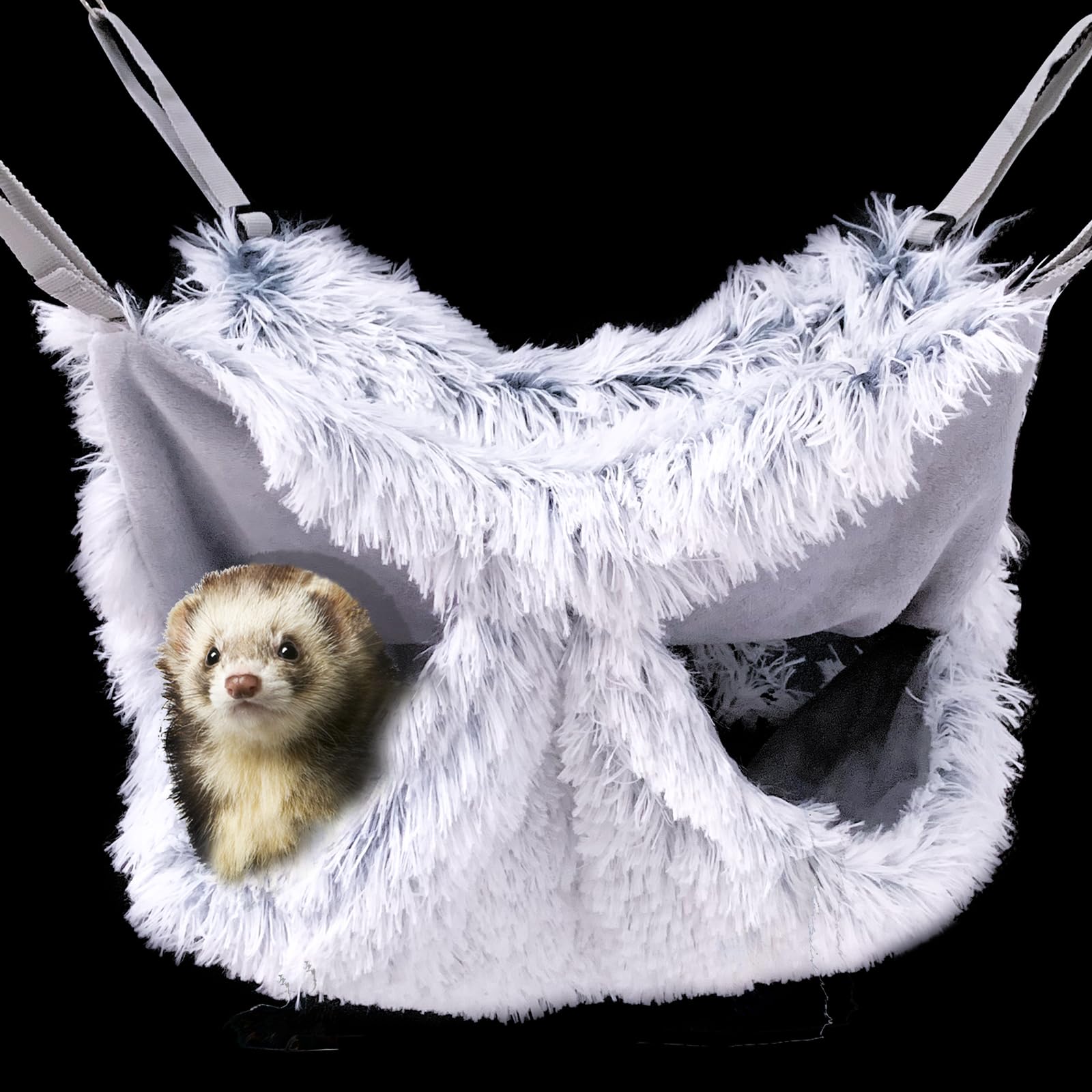 FULUE Ferret Rat Plush Hammock, Ferret Soft Bed Hammock Sugar Glide Cage Accessories for Ferret Rat Guinea Pig Chinchilla Squirrel Toy for Cage 13inch (Grey)