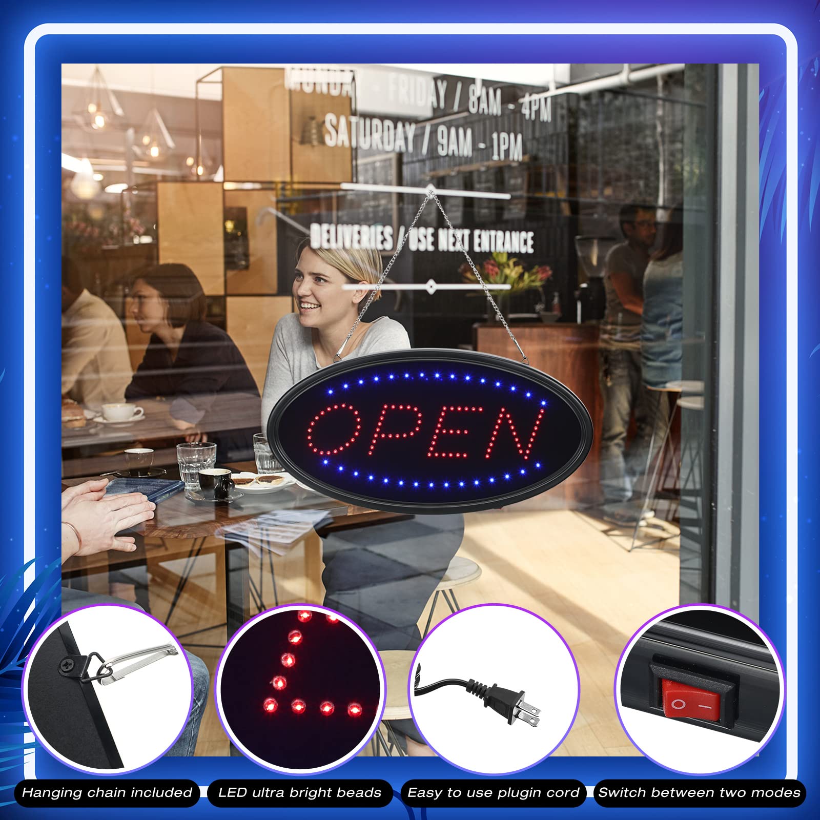 Liliful 2 Pcs Neon Open and Closed Signs for Business Set, 19 x 10" Oval Led Open Signs for Business Window Door with Two Modes Ultra Bright Electronic Advertisement Display Bar Shop Hotel Barbershop