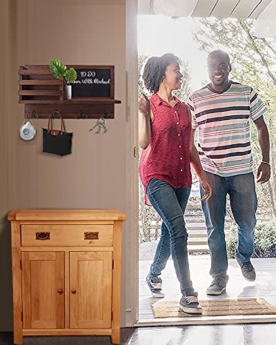 Megadream Key Holder for Wall, Front Door Organizer Wooden Mail Letter Holder Box, Key Ring Holder for Wall with Chalkboard, 4 Double Key|Coat|Bag Hooks