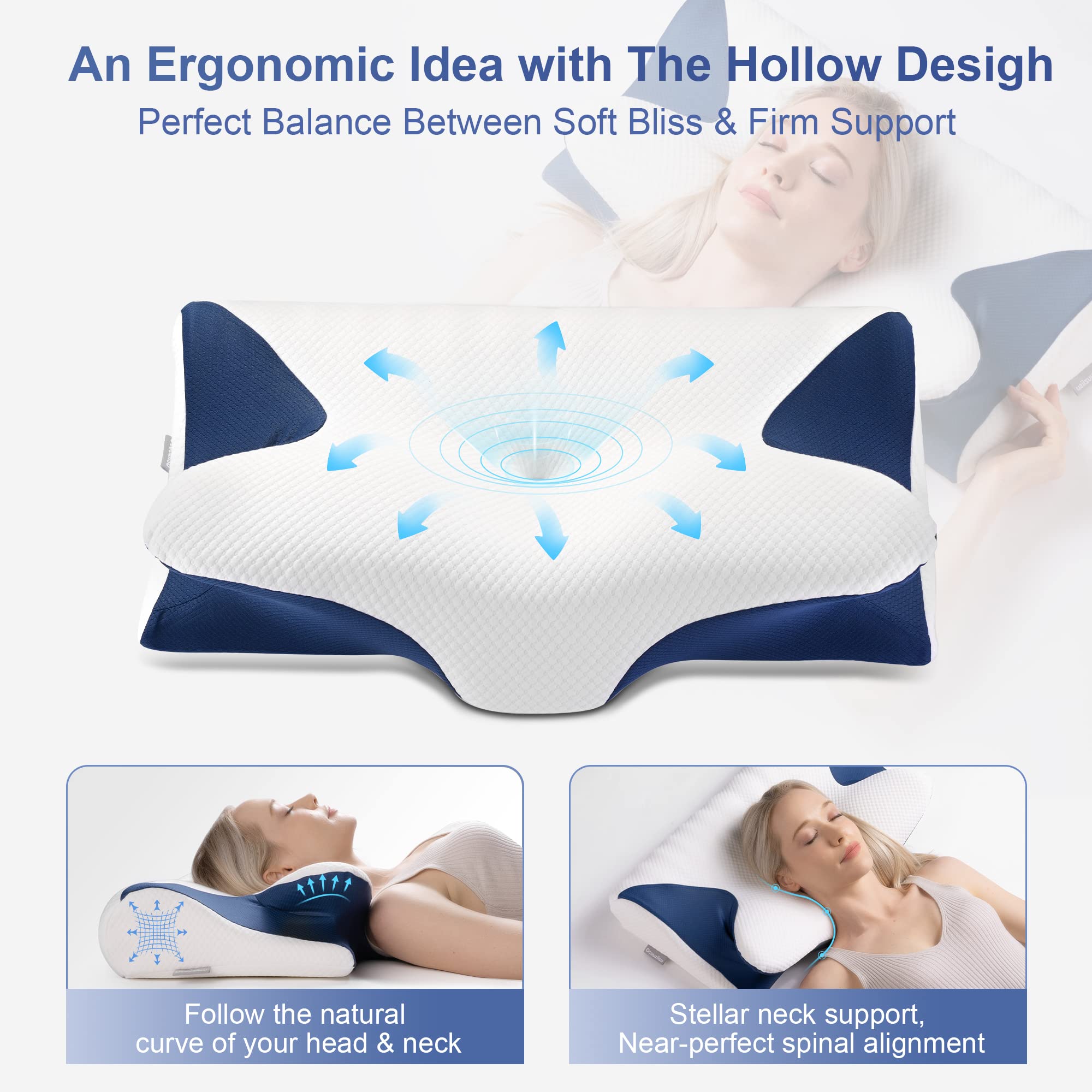 Cervical Pillow for Neck and Shoulder Pain Relief, Contour Memory Foam Neck Support Pillow, Ergonomic Orthopedic Sleeping Bed Pillow for Side Back Stomach Sleepers, Breathable Cover, Mom Dad Gifts