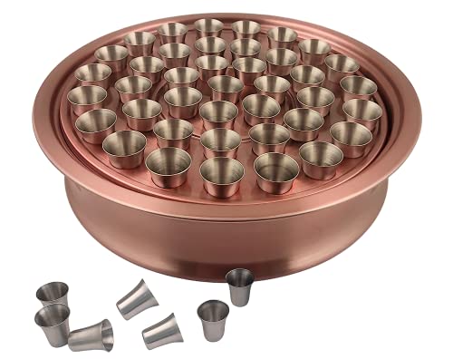 Communion Ware Holy Wine Christian Worship Serving Tray with 40 Cups for Churches - Stainless Steel (Copper)