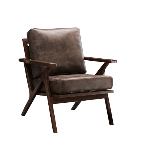 Bonzy Home Accent Chairs for Living Room,PU Leather Mid Century Modern Wood Reading Armchair with Removable Upholstered Cushions