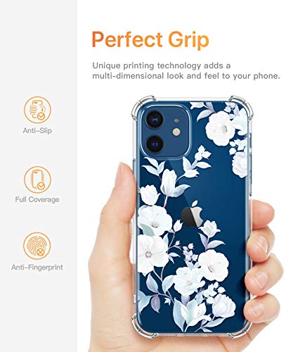 GVIEWIN for iPhone 12 Case and iPhone 12 Pro Case, Clear Floral Flexible Soft TPU Shockproof Women Girls Flower Pattern Phone Case, 6.1" 2020(Hibiscus)
