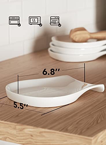 HOMBENE Spoon Rest for Kitchen Counter, 5.5 Inches Spoon Holder, Ceramic Ladle Rest for Stove Top, Spatula Holder Porcelain, Coffee, Kitchen Utensils Accessories, Set of 4, White