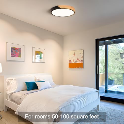 Goomavi Modern LED Ceiling Light, Black Round Wood Flush Mount Ceiling Light Fixture,Minimalist Lighting Ceiling Lamp for Hallway Entryway Bedroom Closet Laundry Room-Not Dimmable 4000K 11.8 Inch