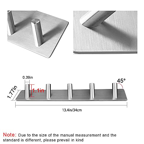 Stainless Steel Wall Mounted Hooks Rail Heavy Duty Metal Hanger Rack for Hanging Coats, Towels, Keys