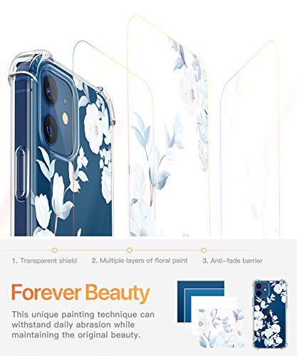 GVIEWIN for iPhone 12 Case and iPhone 12 Pro Case, Clear Floral Flexible Soft TPU Shockproof Women Girls Flower Pattern Phone Case, 6.1" 2020(Hibiscus)