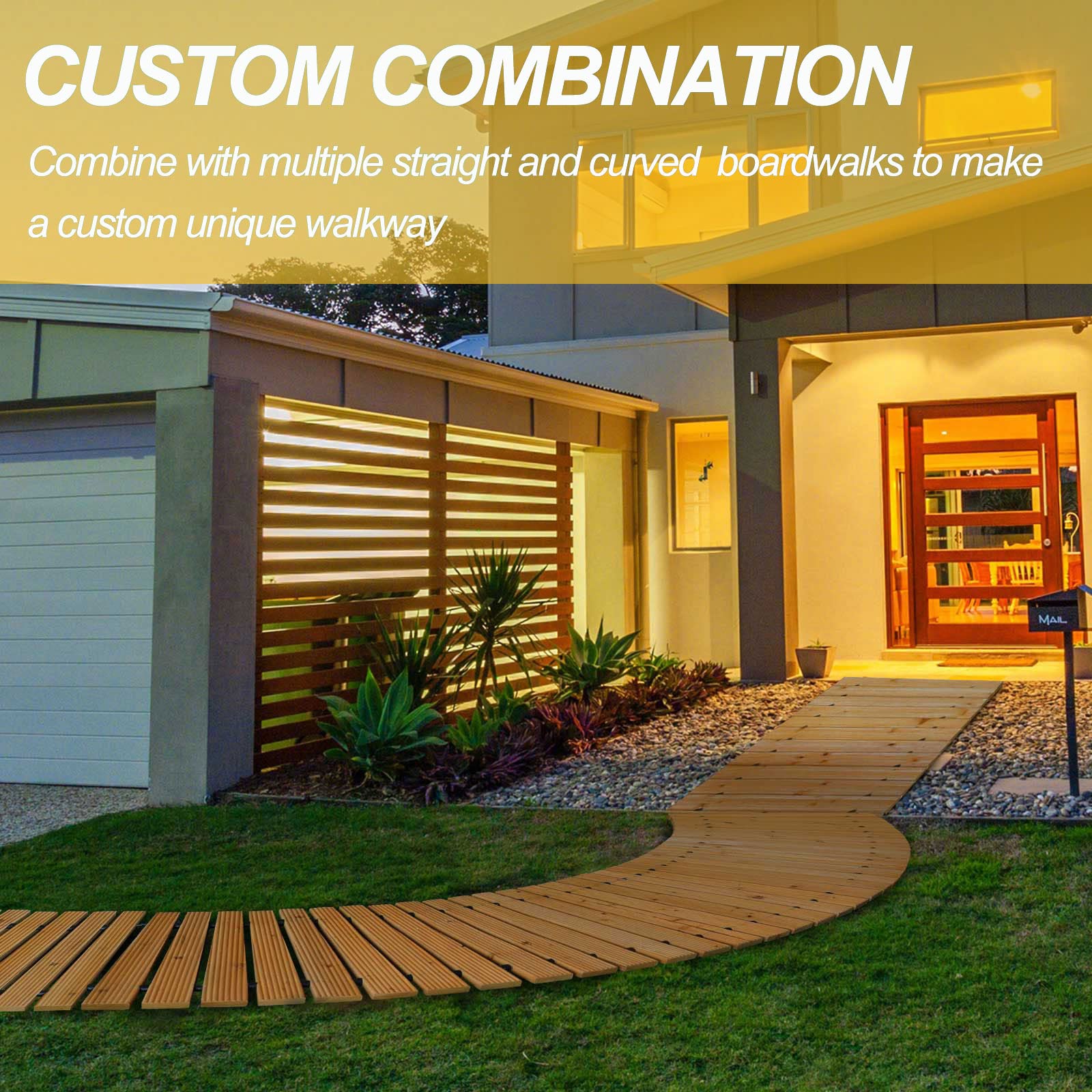 TONAHUTU 6FT Wooden Garden Pathway, Roll Out Wooden Curved Pathway Weather-Resistant Walkway for Outdoor Patios 17" W Roll Out Hardwood Walkway with Non-Slip Surface Wedding Party Pathways (Curved)