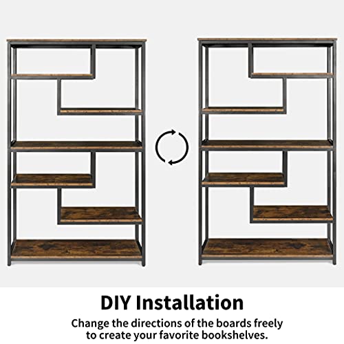 Becko US Bookshelf Bookcase Industrial 7 Tier Bookshelf Vintage Etagere Bookcase with Rustic Finish Rustic Vintage Display Shelf Storage Open Rack for Home Office (Rustic Brown)