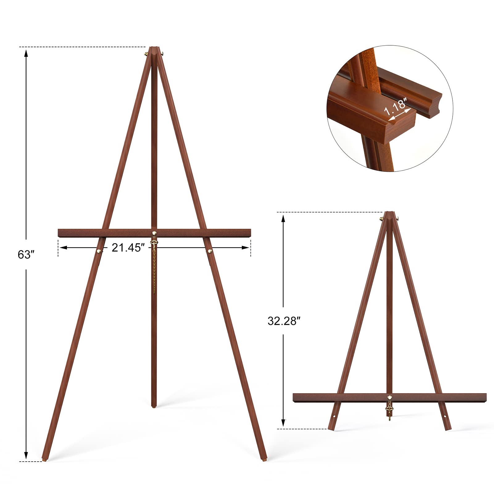 abitcha Art Easel Wooden Stand - 63" Tripod Display Artist Wood Easel - Adjustable Floor Stand for Wedding Welcome Sign, Painting, Drawing Board, Display Show - Brown