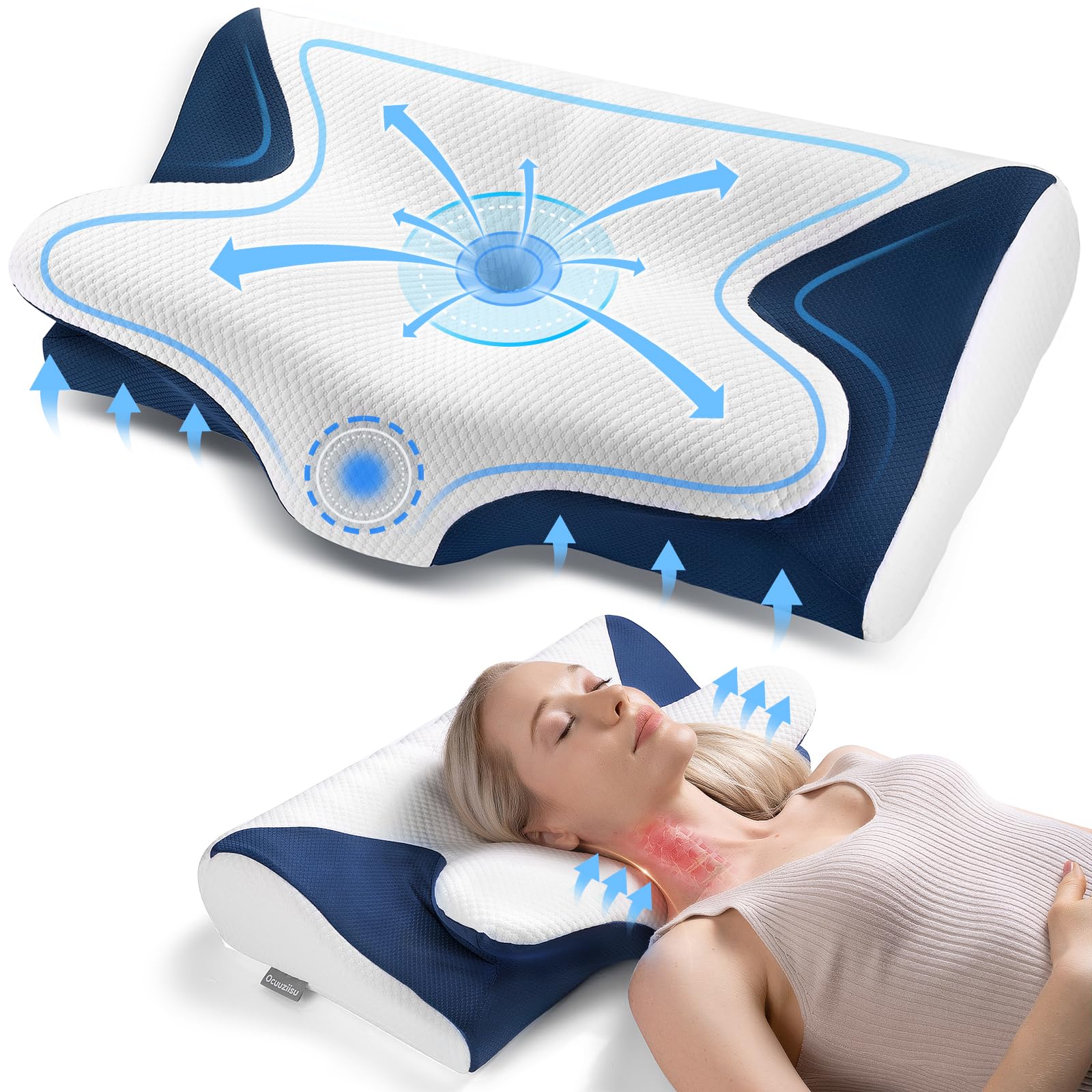Cervical Pillow for Neck and Shoulder Pain Relief, Contour Memory Foam Neck Support Pillow, Ergonomic Orthopedic Sleeping Bed Pillow for Side Back Stomach Sleepers, Breathable Cover, Mom Dad Gifts
