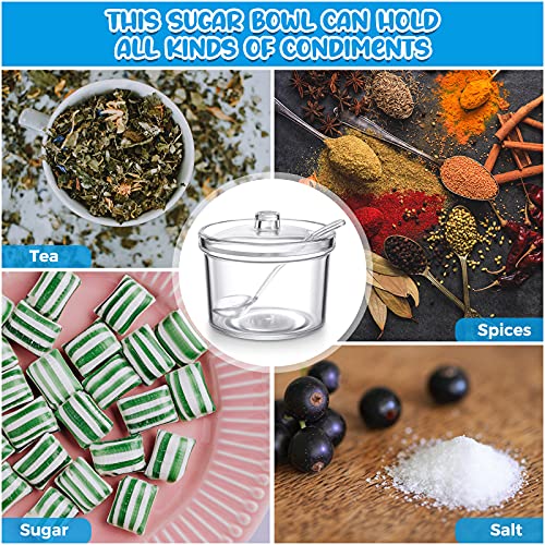 Patelai 4 Pieces Sugar Bowl Acrylic Clear Sugar Bowl with Lid and Salt Spoon Storage Sugar Jar with Airtight Lid for Sugar, Salt, Tea, Spices, Herbs, Condiments (7.1 oz)