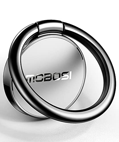 MOBOSI Phone Ring Holder Stand, Finger Ring Kickstand with Polished Metal Grip for Magnetic Car Mount Compatible with All Smartphones (Black)