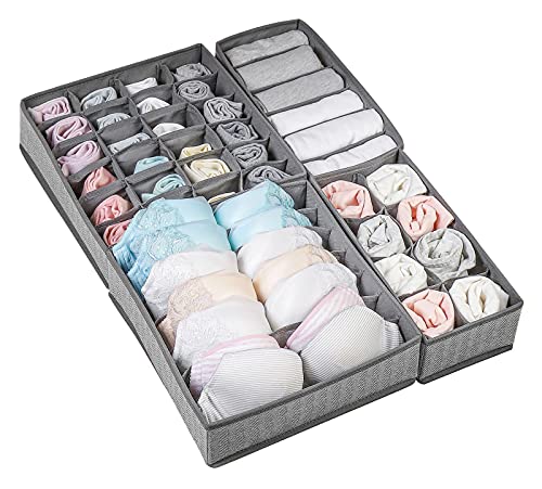 Underwear Organizer Drawer, 4 PCs Foldable Closet Underwear Organizers Drawers Divider, Clothes Storage Box Drawer Dividers for Bra, Sock, Ties, Undergarment, Belt, Panties (Gray)