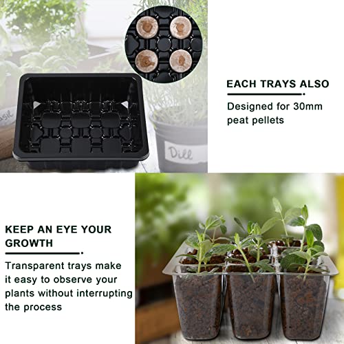 JERIA 12 Packs 144 Cells Seedling Starter Trays,Seed Starter Tray Seed Starter Kit with Humidity Adjustable Dome,Plant Germination Trays and Plant Starter Kit for Seeds Growing Starting (Black)