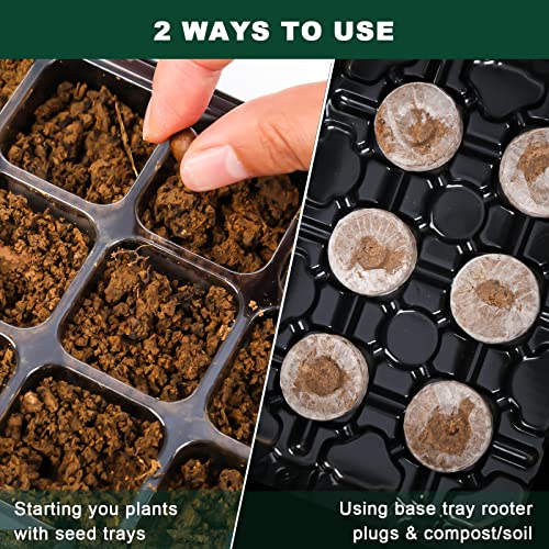 JERIA 12 Packs 144 Cells Seedling Starter Trays,Seed Starter Tray Seed Starter Kit with Humidity Adjustable Dome,Plant Germination Trays and Plant Starter Kit for Seeds Growing Starting (Black)