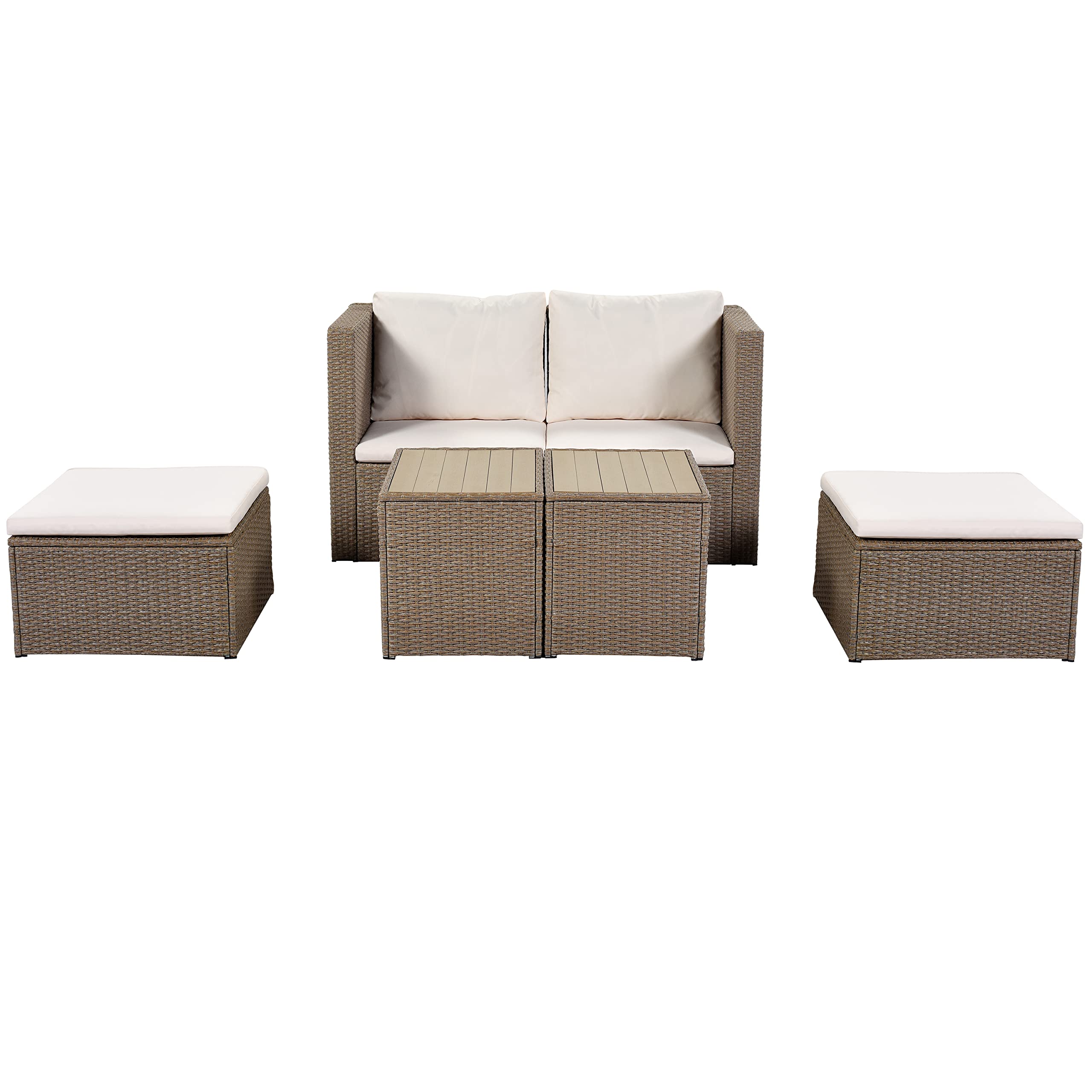 KLMM 6-Piece Outdoor Garden Furniture Set,Patio PE Wicker Rattan Conversation Sofa Set with 2 Tea Tables,for Porch Lawn Garden Backyard Poolside