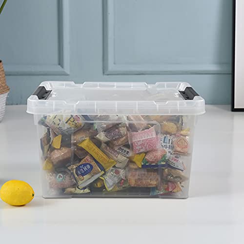 Obstnny 22 Quart Clear Latching Box with Wheels, Plastic Storage Bin, 4 Packs