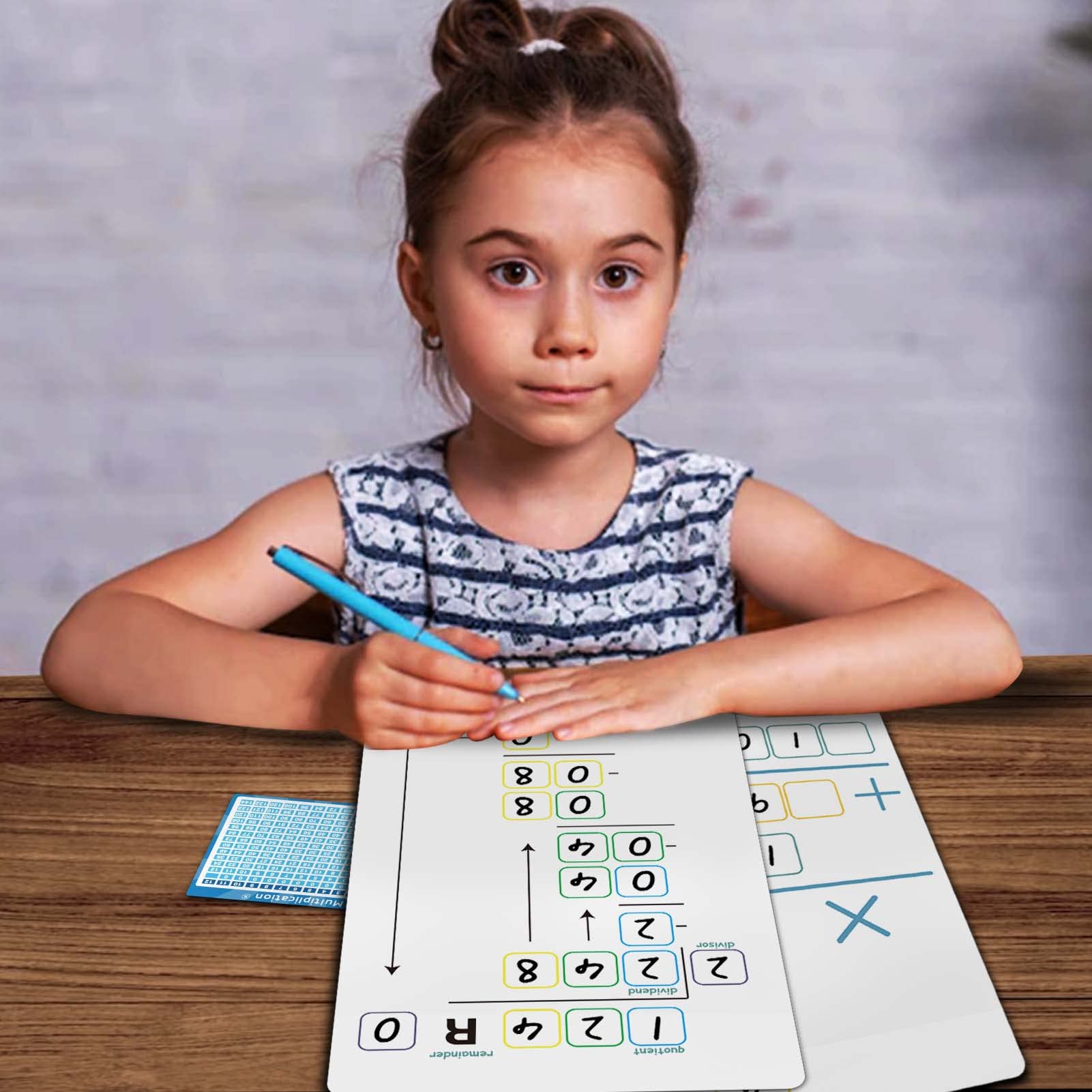 Set of Dry Erase Multiplication and Division Practice White Board, 8" x 12" 2-Digits Mathematics Board with a 4" x 2.5" Multiplication Chart Board for Kids Students, Classroom and Home.